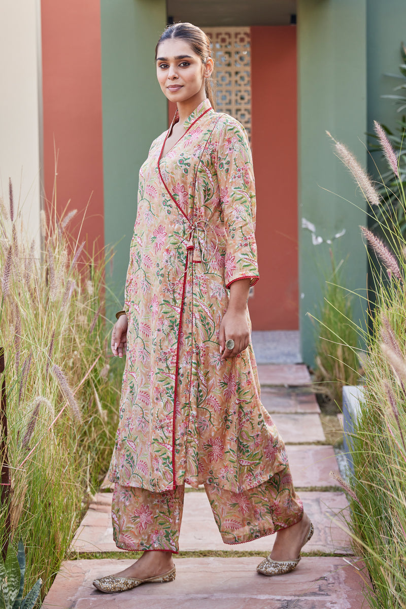 Buy hand block printed angrakha kurta for women- Vishnu
